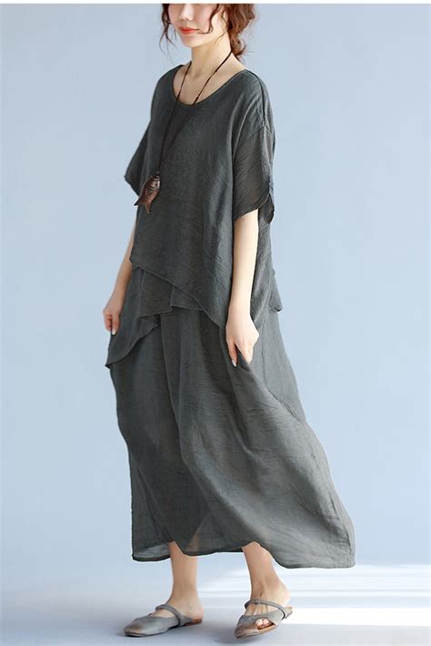 Vintage Plus Size Cotton Maxi Dress Q1657 Fantasylinen