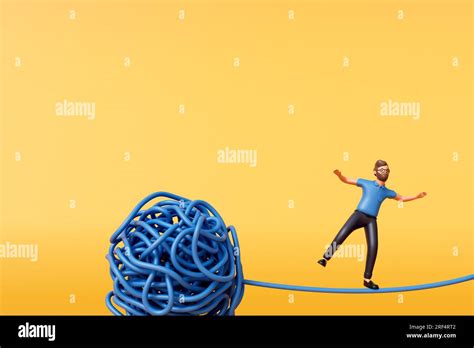 A Man Stood On A Tangled Ball Of String Overcoming Stress And Mental