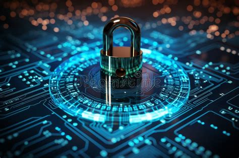 Blue Keylock Embodies Binary Code Symbolizing Cybersecurity Principles Stock Illustration