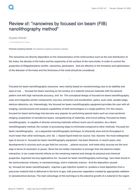 Pdf Review Of Nanowires By Focused Ion Beam Fib Nanolithography