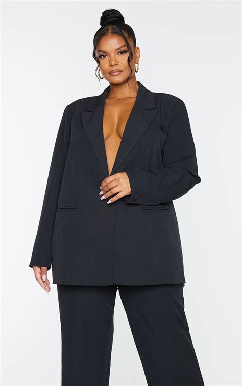 Plus Black Oversized Dad Blazer Plus Size Plt Ca