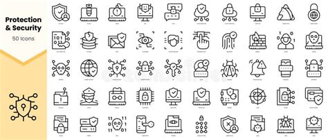 Set Of Protection And Security Icons Simple Line Art Style Icons Pack