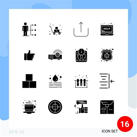 Modern Set Of 16 Solid Glyphs And Symbols Such As Hand Service Fragile Laptop Upload Editable
