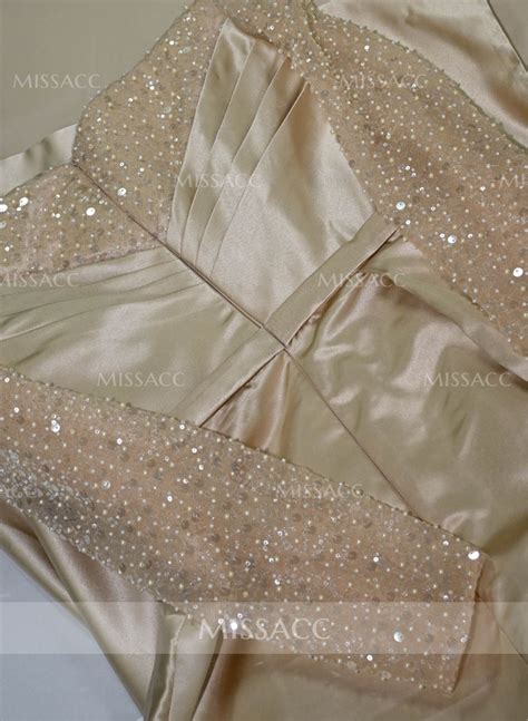 Classic V Neck Sleeveless A Line Sweep Train Satin Prom Dresses Missacc