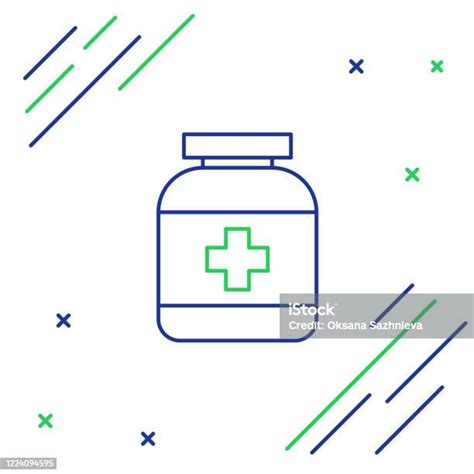 藍色和綠色線 醫藥瓶圖標隔離在白色背景瓶丸標誌藥房設計五顏六色的大綱概念向量插圖向量圖形及更多上癮圖片 上癮 乙醯水楊酸 健保和醫療