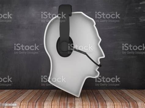 인간의 머리 모양 칠판 배경에 헤드셋3d 렌더링 3차원 형태에 대한 스톡 사진 및 기타 이미지 3차원 형태 등장인물
