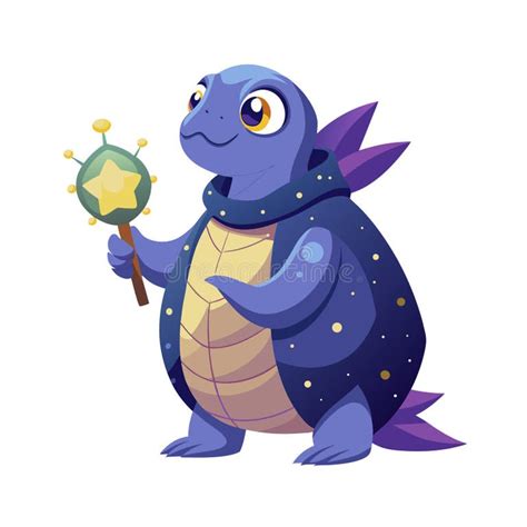 Cartoon Turtle Wizard With Star Wand In Space Themed Robe Stock Vector Illustration Of Wizard