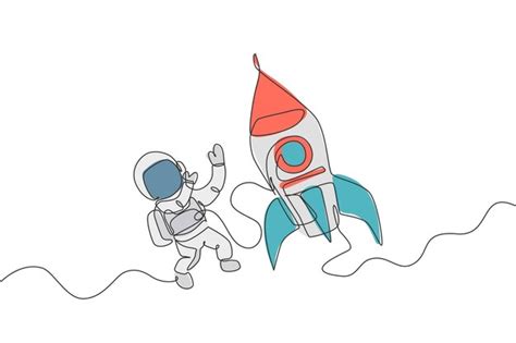 Premium Vector One Continuous Line Drawing Of Astronaut Science Discovering Cosmos Galactic