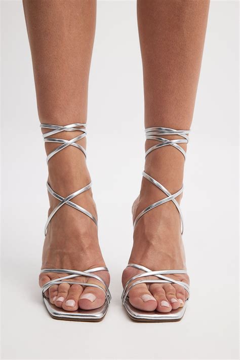 Squared Toe Strappy Heels Silver Na Kd