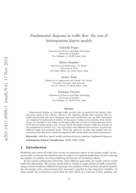 Pdf Fundamental Diagrams In Traffic Flow The Case Of Heterogeneous Kinetic Models