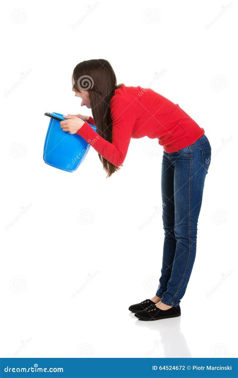 Woman Vomiting And Throwing Up Kneeling On Floor Of Toilet Wc Guilty