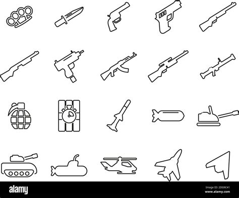 Weapons Icons Black And White Thin Line Set Big Stock Vector Image And Art