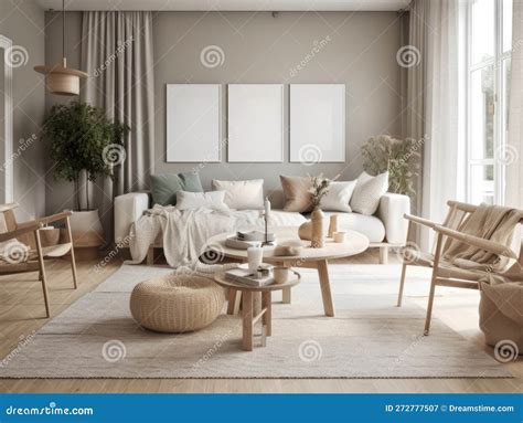 Generative Ai Scandinavian Minimalist Living Room Royalty Free Stock