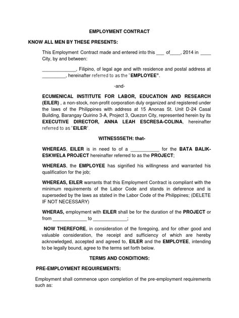 Employment Contract Project Based Pdf Employment Salary