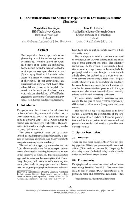 Pdf Dit Summarisation And Semantic Expansion In Evaluating Semantic