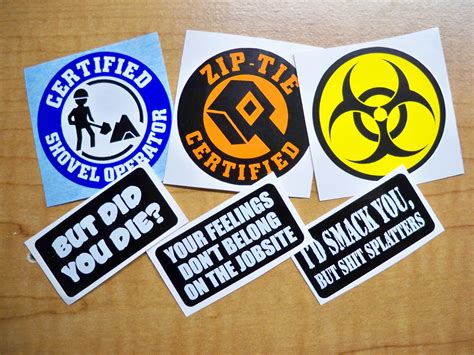 6 Pack Funny Hard Hat Stickers Shovel Operator Zip Tie Etsy