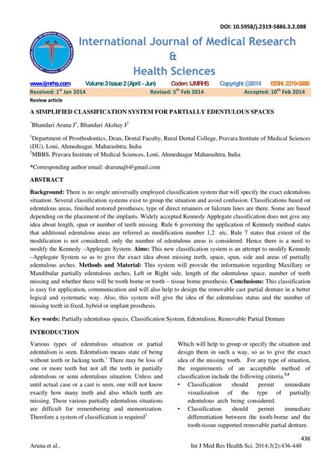 Pdf A Simplified Classification System For Partially Edentulous Spaces