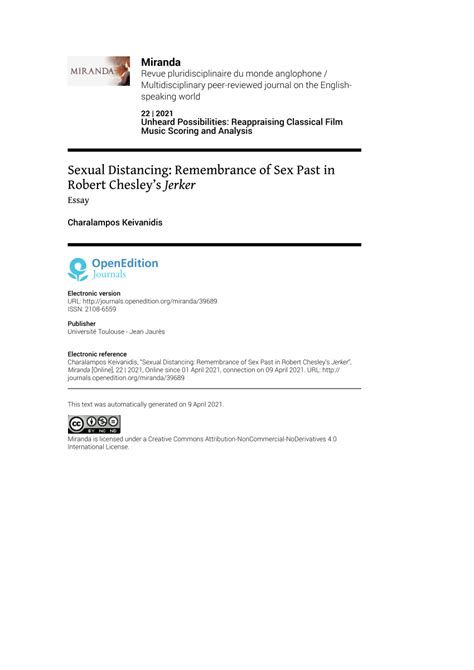 Pdf Sexual Distancing Remembrance Of Sex Past In Robert Chesleys