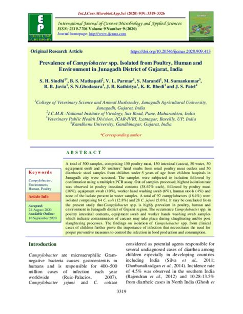 Pdf Prevalence Of Campylobacter Spp Isolated From Poultry Human And