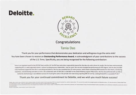 Tania Das On Linkedin Outstandingperformanceaward Deloitte Deloitte