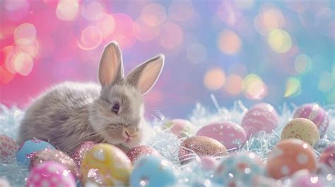 Premium Photo Photo Of A Serene Easter Bunny Amidst A Colorful Egg Array