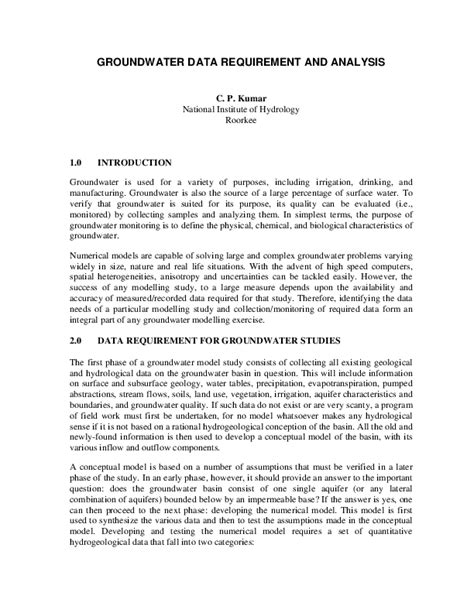 Pdf Groundwater Data Requirement And Analysis