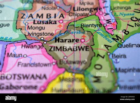 Harare Travel Concept Country Name On The Political World Map Very