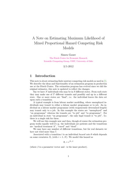 A Note On Estimating Maximum Likelihood Of Models 1