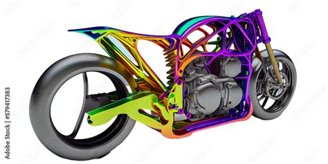 Finite Elments Analysis Of Motorcycle With Isolated White Background