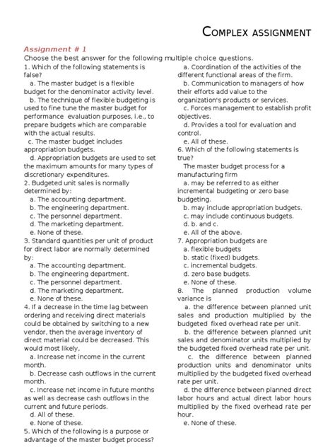 Complex Assignment Pdf Budget Economies