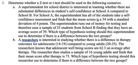 Solved Determine Whether A Z Test Or T Test Should Be Used Chegg