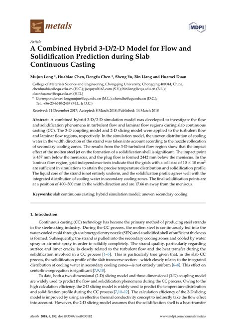 Pdf A Combined Hybrid 3 D2 D Model For Flow And Solidification Prediction During Slab