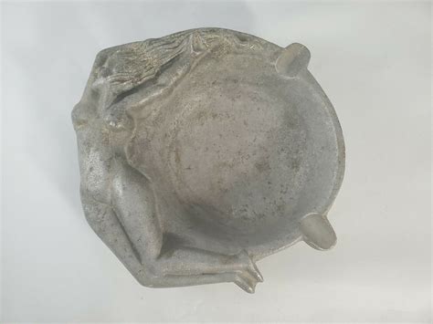 Vintage Nude Art Nouveau Ashtray Metal Cigar Flowing Hair Nude Antique