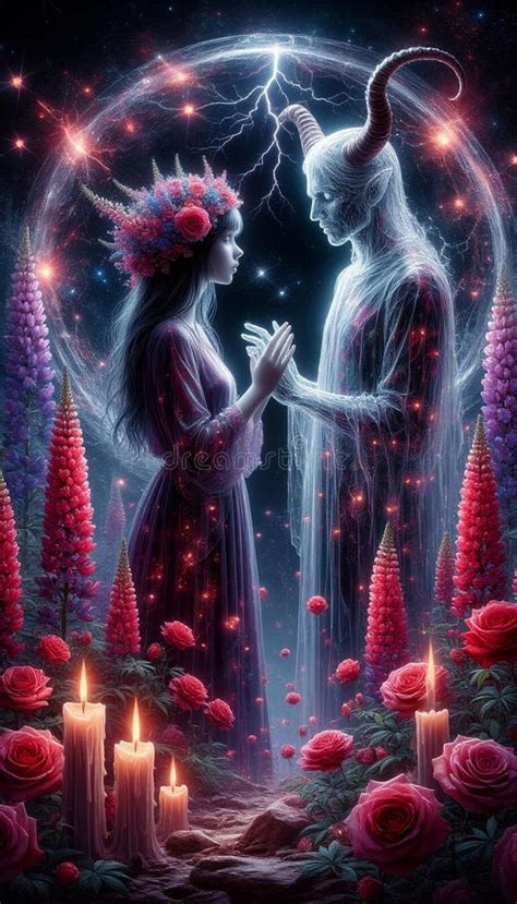 Ai A Couple A Ghostly Demon In Love And A Sorceress Stock