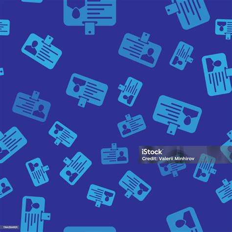 Blue Identification Badge Icon Isolated Seamless Pattern On Blue