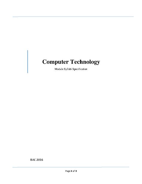 Module Descriptor Ct Computer Technology Module Syllabi Specification