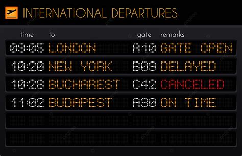 Electronic Airport Board Realistic Composition With International