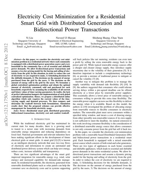 PDF Electricity Cost Minimization For A Residential Smart Grid With