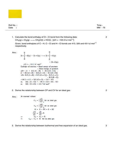 Thermodynamics Worksheet Pdf Enthalpy Entropy