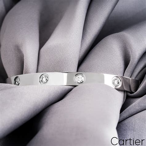 Cartier White Gold Full Diamond Love Bracelet Size 18 B6040718 Rich