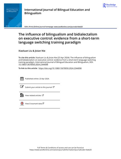 pdf the influence of bilingualism and bidialectalism on executive