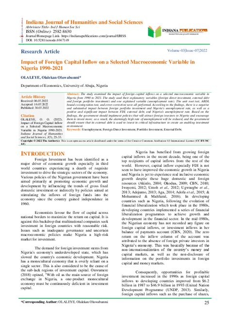 Pdf Impact Of Foreign Capital Inflow On A Selected Macroeconomic