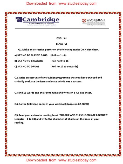 Class 6 Poster Making Assignments Pdf Art