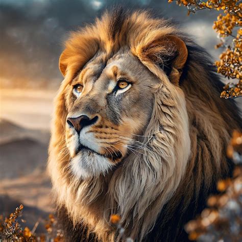Premium Photo A Lion With A Long Mane Stands In Front Of A Tree
