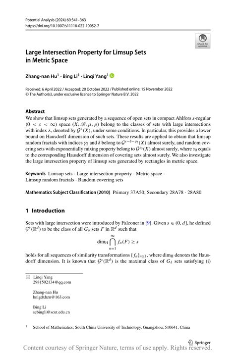 Large Intersection Property For Limsup Sets In Metric Space Request Pdf