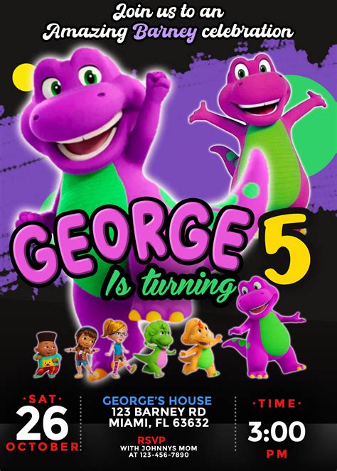 Barney Birthday Invitation Card Template Free Printable