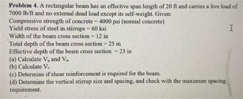 Solved Problem 4 A Rectangular Beam Has An Effective Span