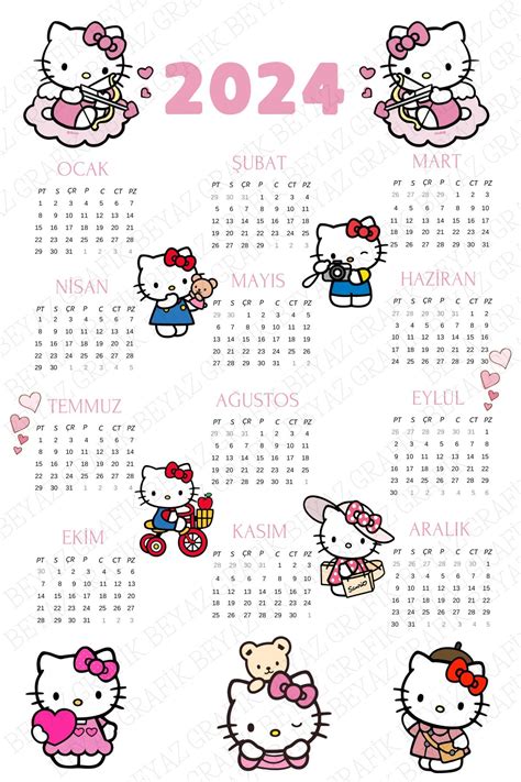 Beyaz Grafik 2024 Hello Kitty Kuromi Themed Calendar Sticker