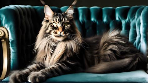 Premium Photo A Majestic Maine Coon Cat Sitting Regally On A Velvet