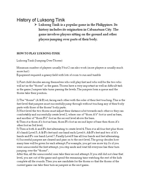 History Of Luksong Tinik Pdf